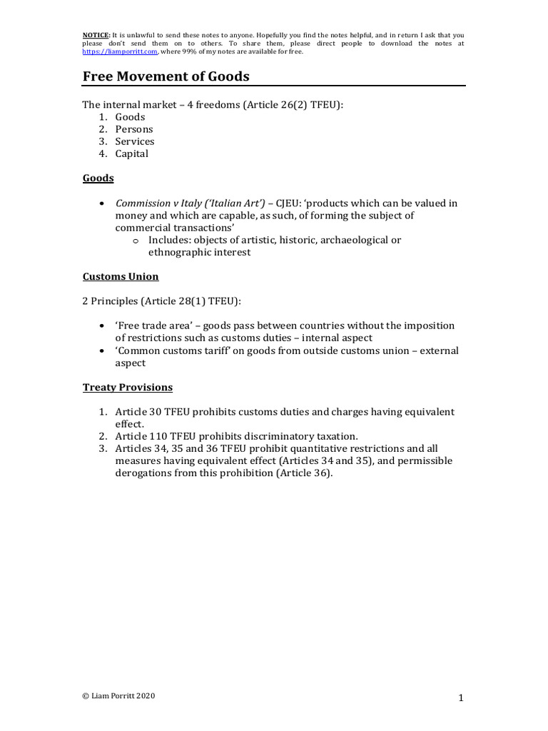 03 Free Movement of Goods | PDF | Taxes | Customs