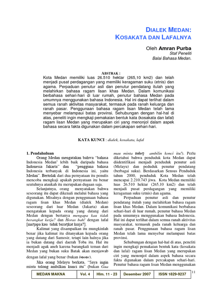 Dialek dan Kosakata Bahasa Medan | PDF