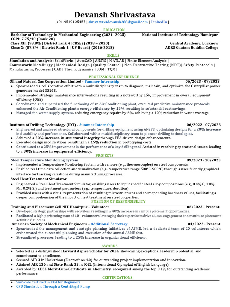 Engineering Student Profile | PDF | Mechanical Engineering | Heat Treating