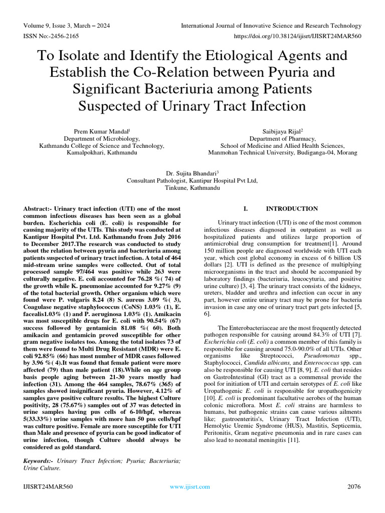 To Isolate and Identify The Etiological Agents and Establish The Co ...