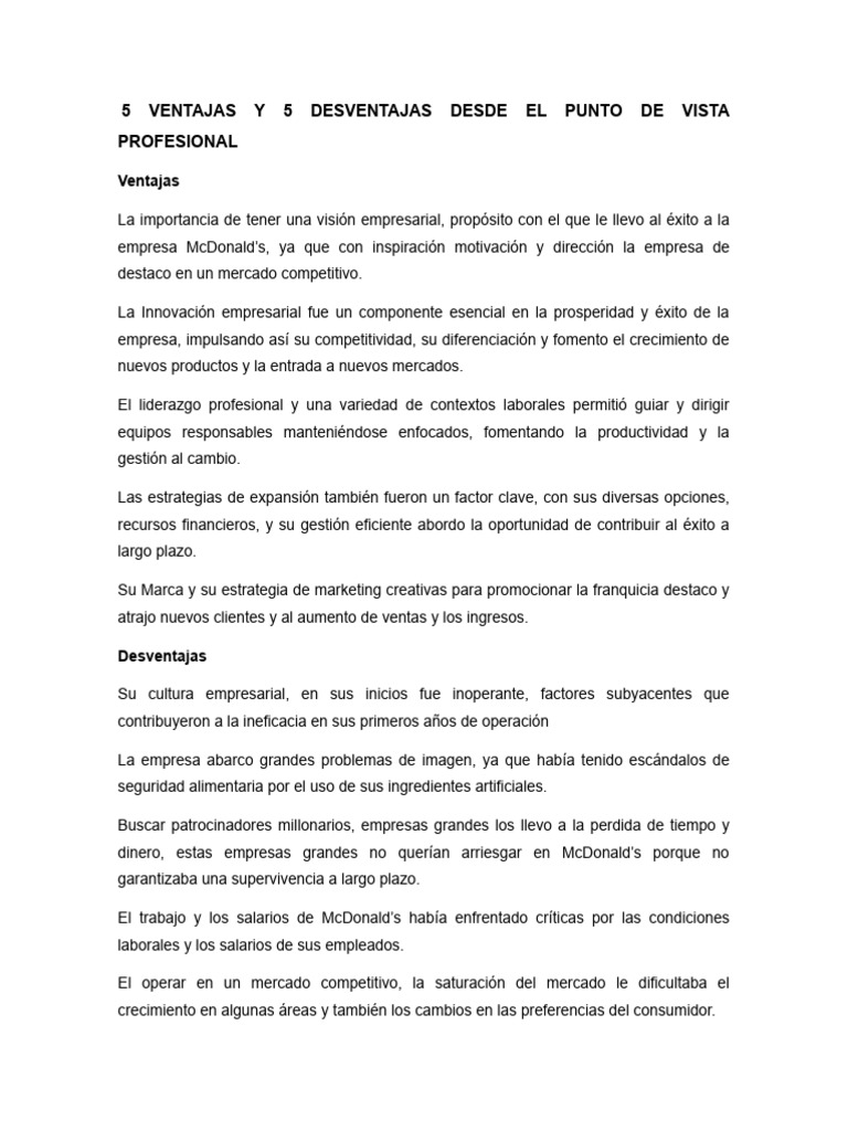 5 Ventajas y Desventajas de McDonald's | PDF | Business | Marketing