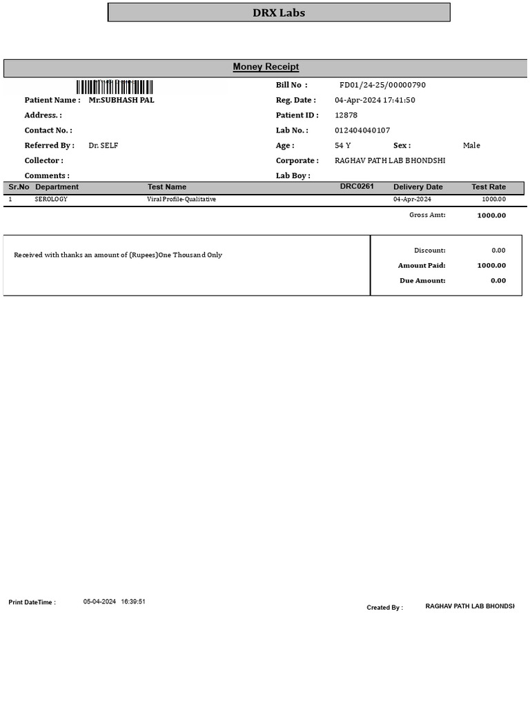 Patient Receipt | PDF