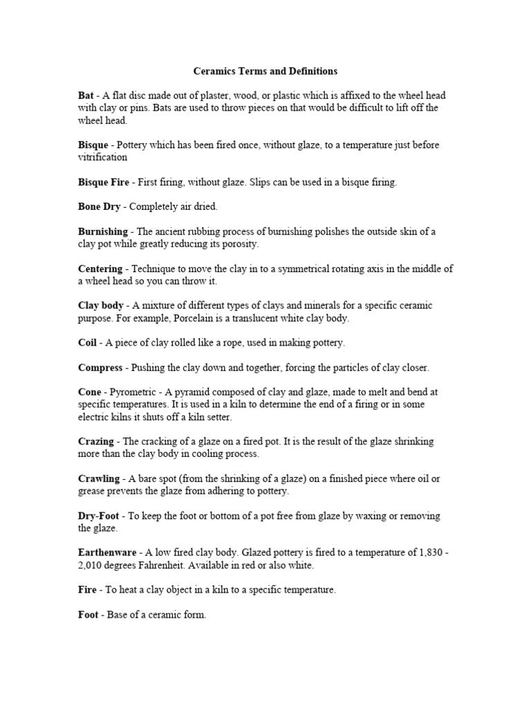 Ceramics Vocabulary | PDF | Pottery | Clay