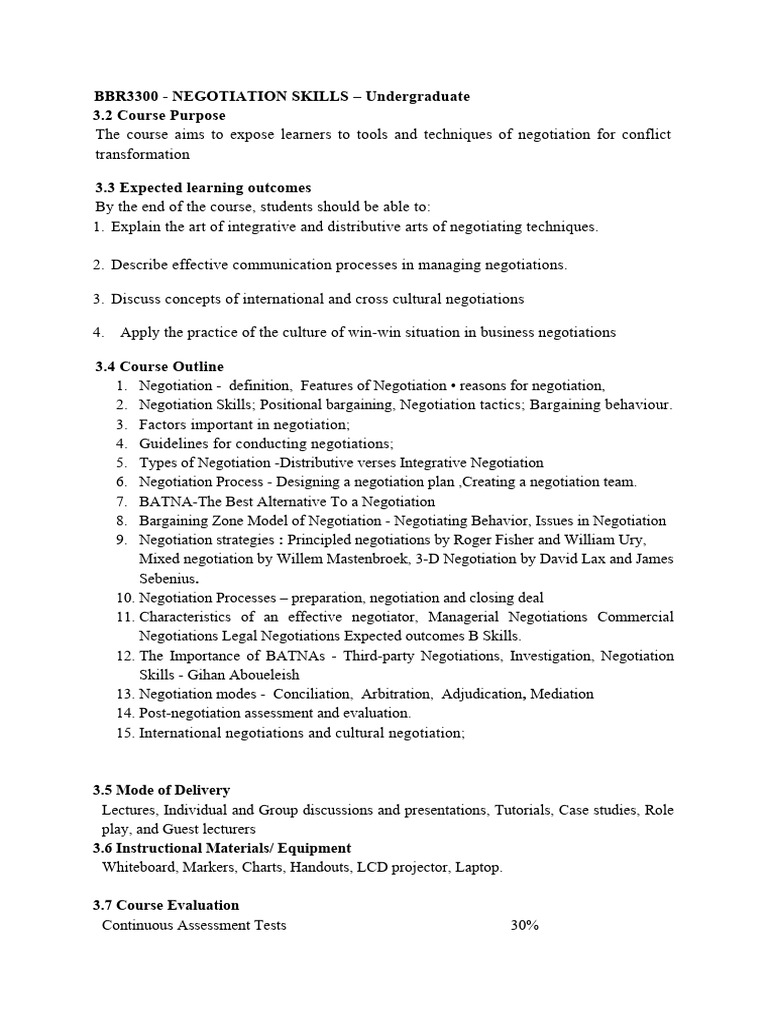 1695649844147_BBR3300 - NEGOTIATION SKILLS – Undergraduate - Copy | PDF | Negotiation | Cognition