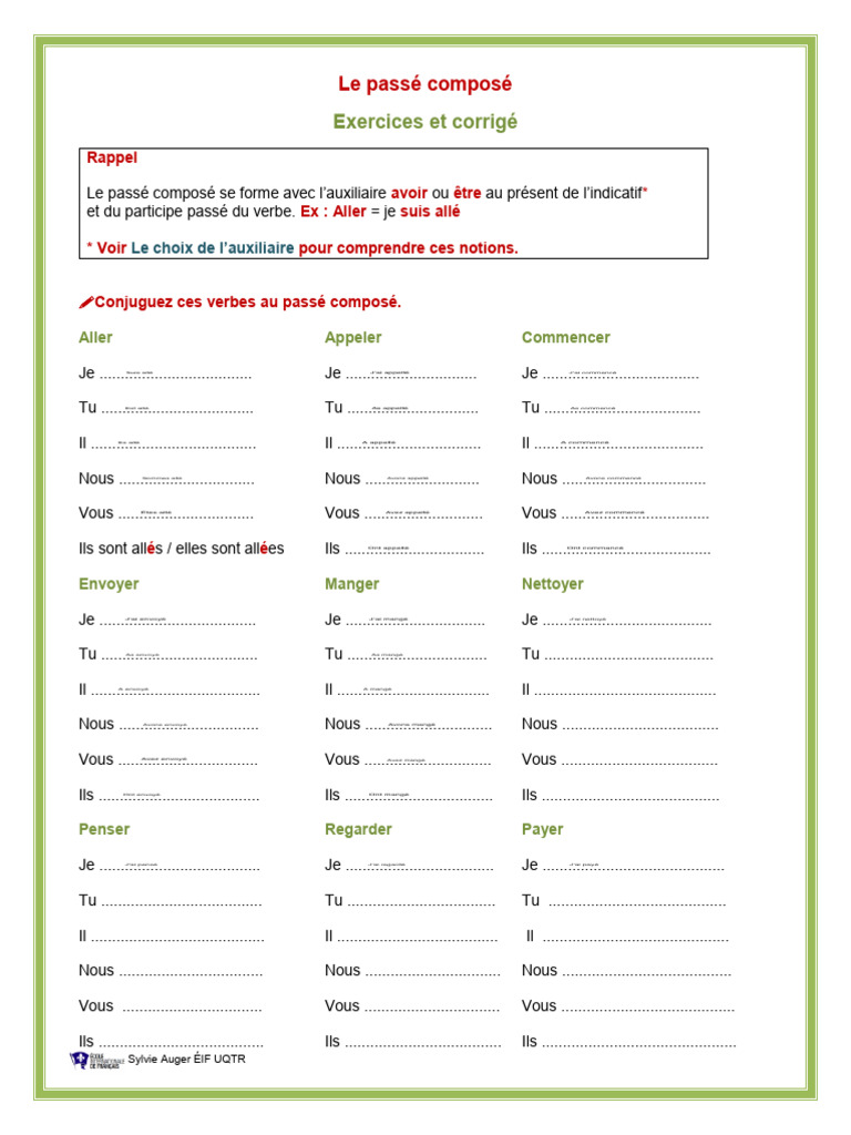 Exercices corrigés sur le passé composé | PDF | Art