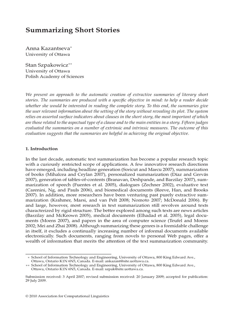 Summarizing Short Stories | Download Free PDF | Pronoun | Grammatical Tense