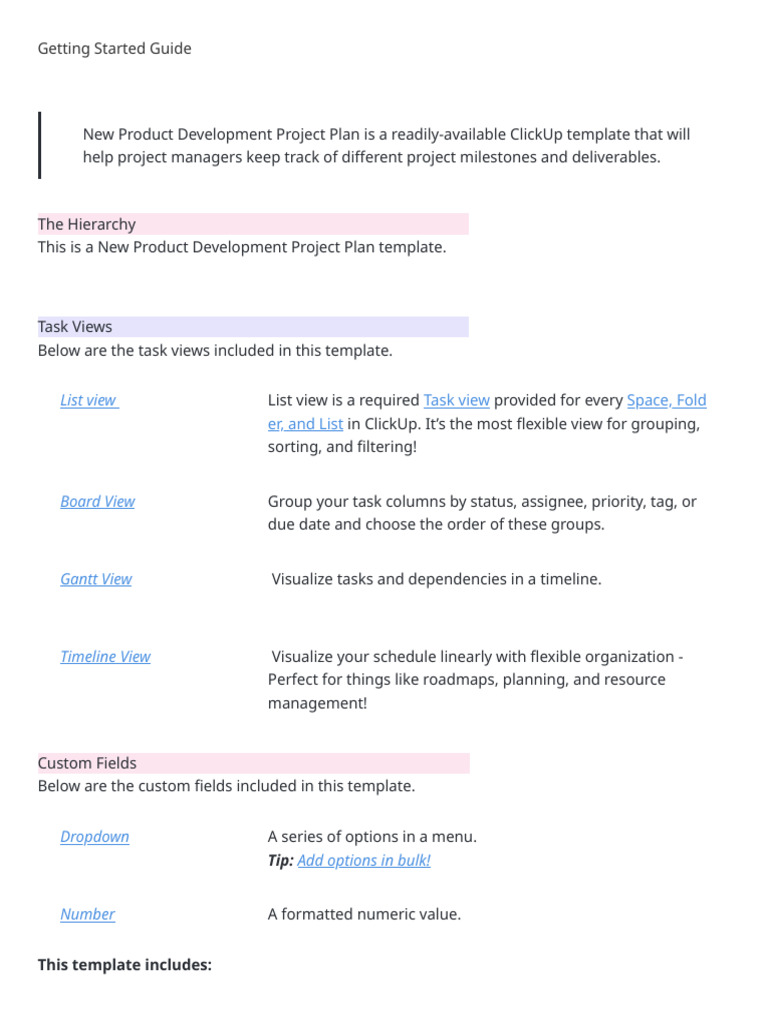 Getting Start Guide - New Product Development Project Plan - Clickup PDF | PDF | New Product ...