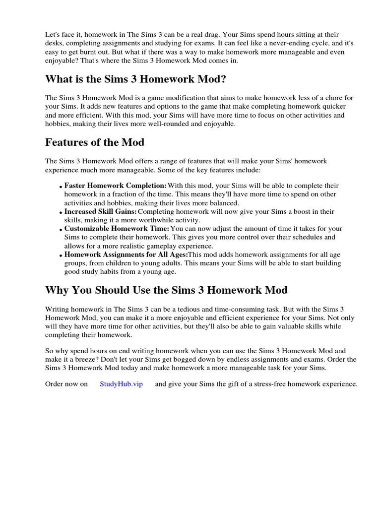 The Sims 3 Homework Mod | PDF | Homework The Sims 3 Homework Mod | PDF | Homework