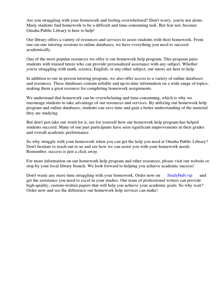 Homework Help Resources at Omaha Library | PDF | Libraries | Public Library