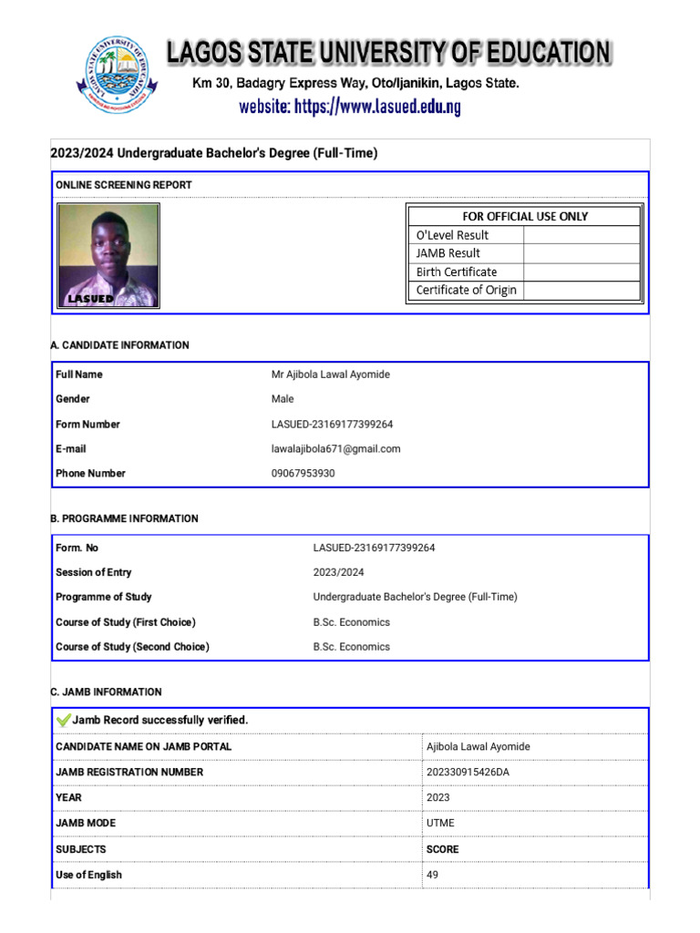 LASUED - Undergraduate Bachelor's Degree (Full-Time) - 2023 - 2024 ...