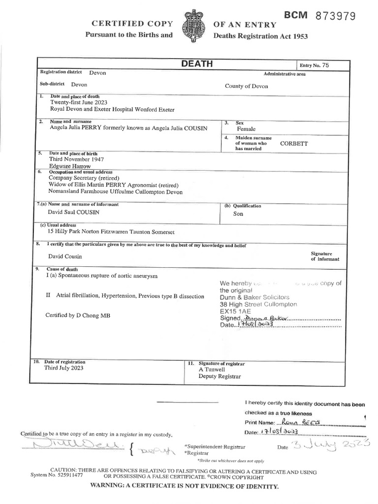 Death Certificate Ref 5HL9H9 | PDF