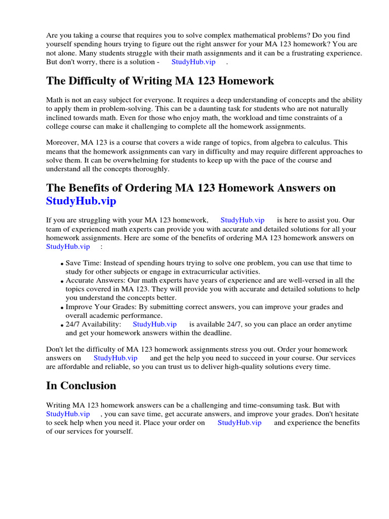 Ma 123 Homework Answers | PDF | Mathematics | Homework