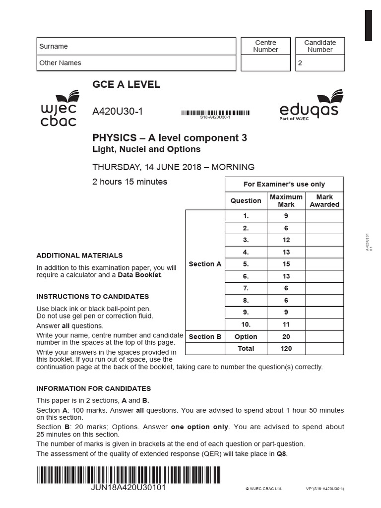 Paper 3 2018 | PDF | Torque | Laser