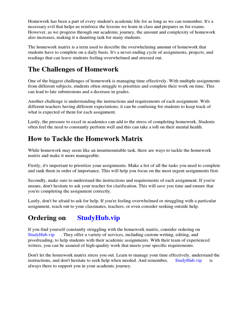 Homework Matrix | PDF | Homework | Matrix (Mathematics)