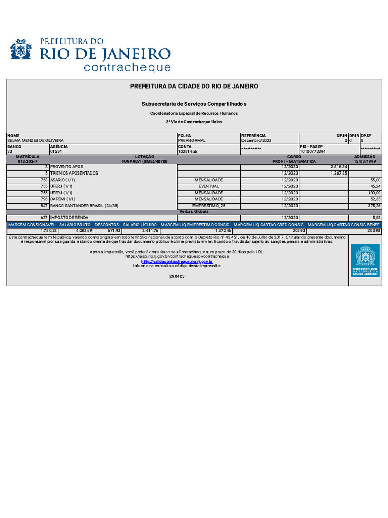 2ª Via do Contracheque Carioca | PDF