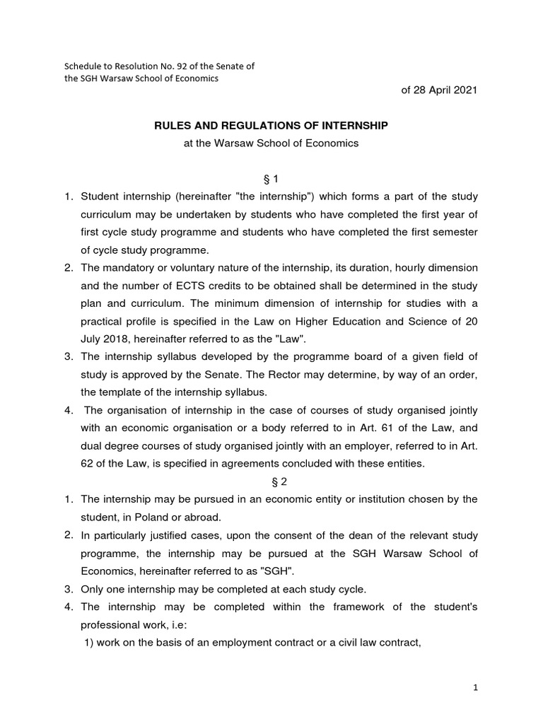 Rules and Regulations of Internship at SGH | PDF | Internship | Job Hunting