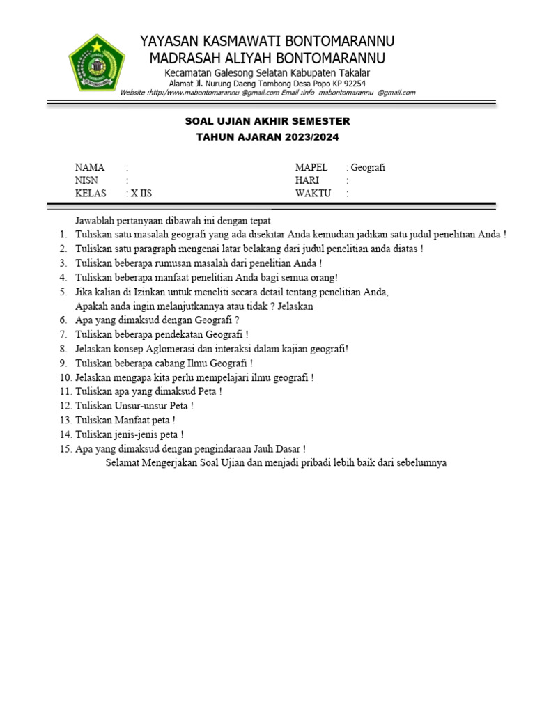 Geo X-SOAL PAS | PDF