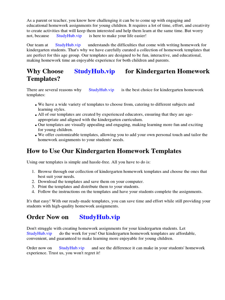 Homework Templates For Kindergarten | PDF | Worksheet | Homework