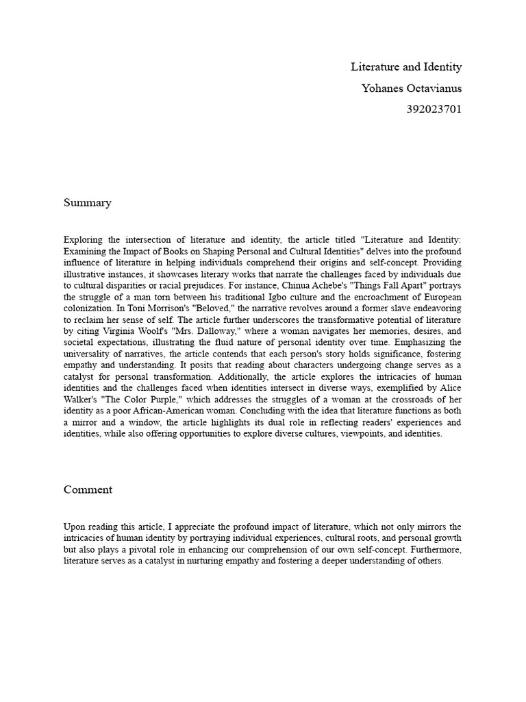Literature and Identity | Download Free PDF | Identity (Social Science ...