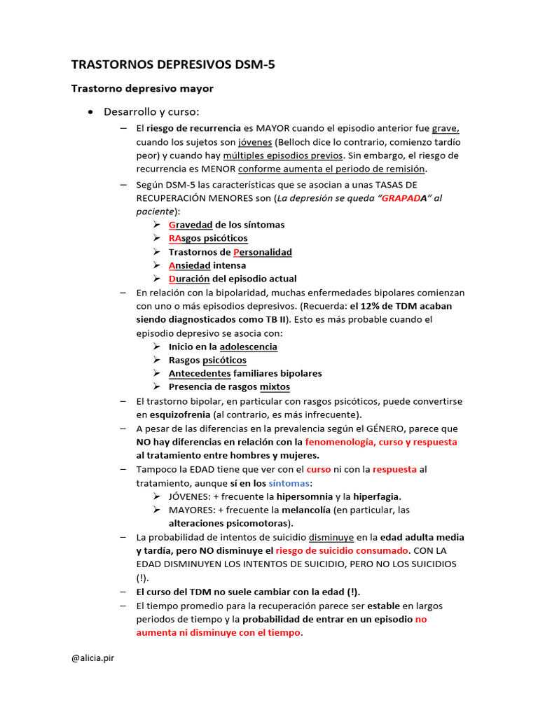 Ampliacin Trastornos Depresivos DSM-5 | PDF | Trastorno depresivo mayor | Depresión (estado de ...