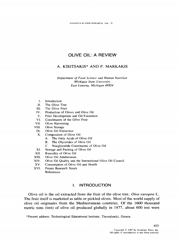 1988 Kiritsakis Olive Oil | PDF | Olive | Triglyceride