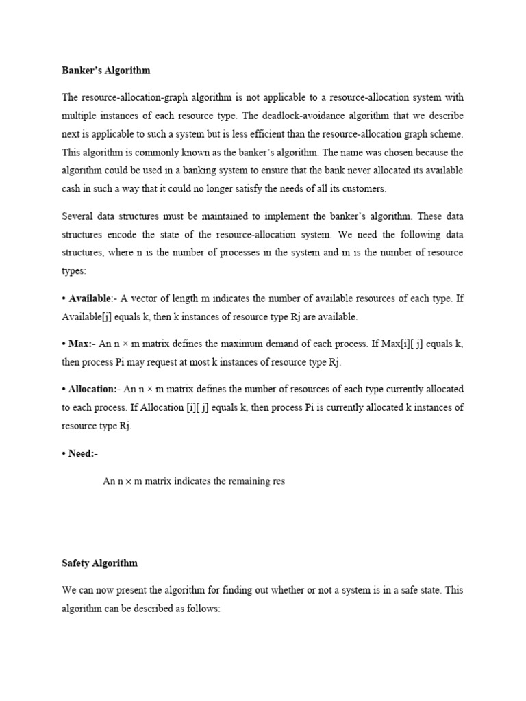Banker's Algorithms-Safety Algorithm | PDF | Matrix (Mathematics) | Algorithms