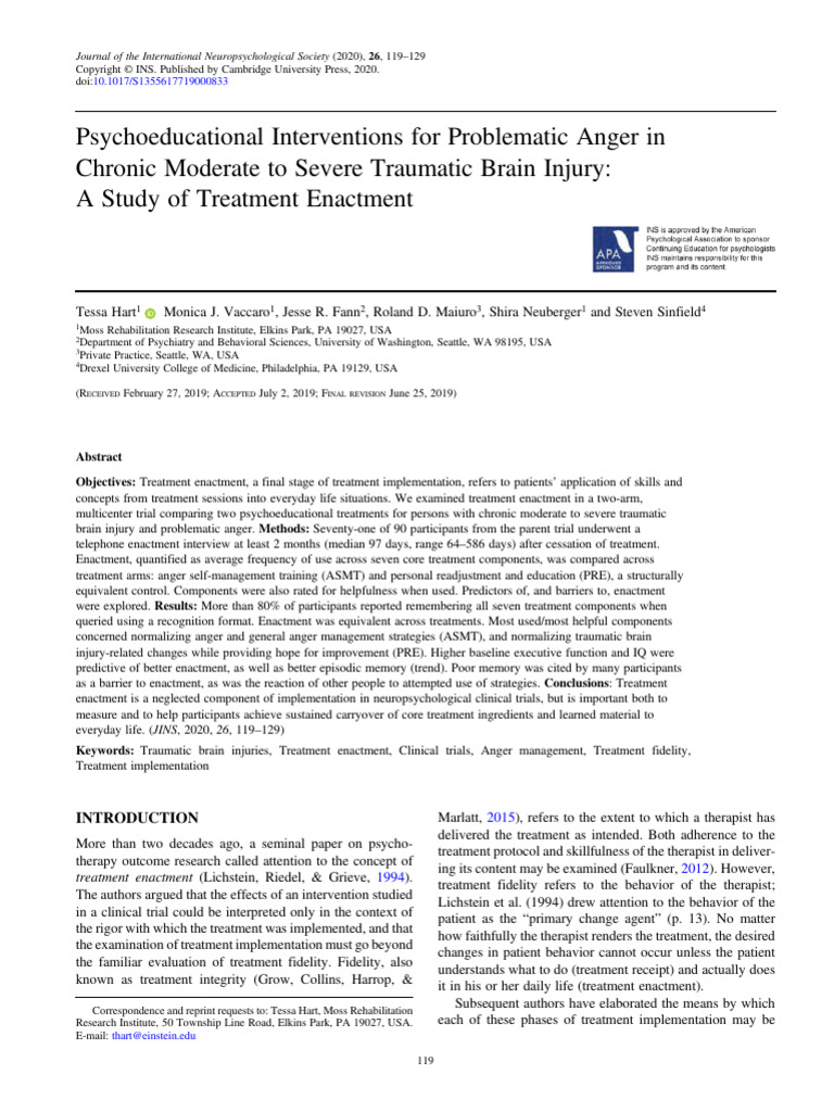 Psychoeducational Intervention | PDF | Wechsler Adult Intelligence Scale | Traumatic Brain Injury