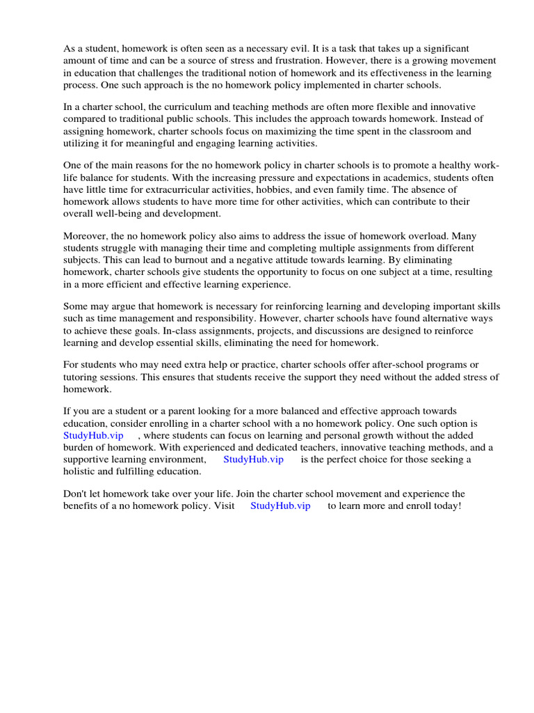 Charter School No Homework | PDF | Homework | Learning