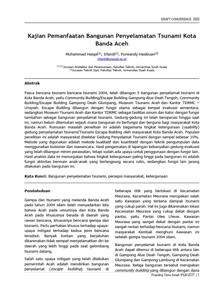 Draft Conference - Tingkat Ketergunaan Bangunan Penyelamatan Tsunami ...