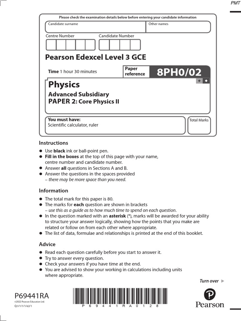 June 2022 QP - Paper 2 Edexcel Physics as-level | PDF | Diffraction | Wavelength
