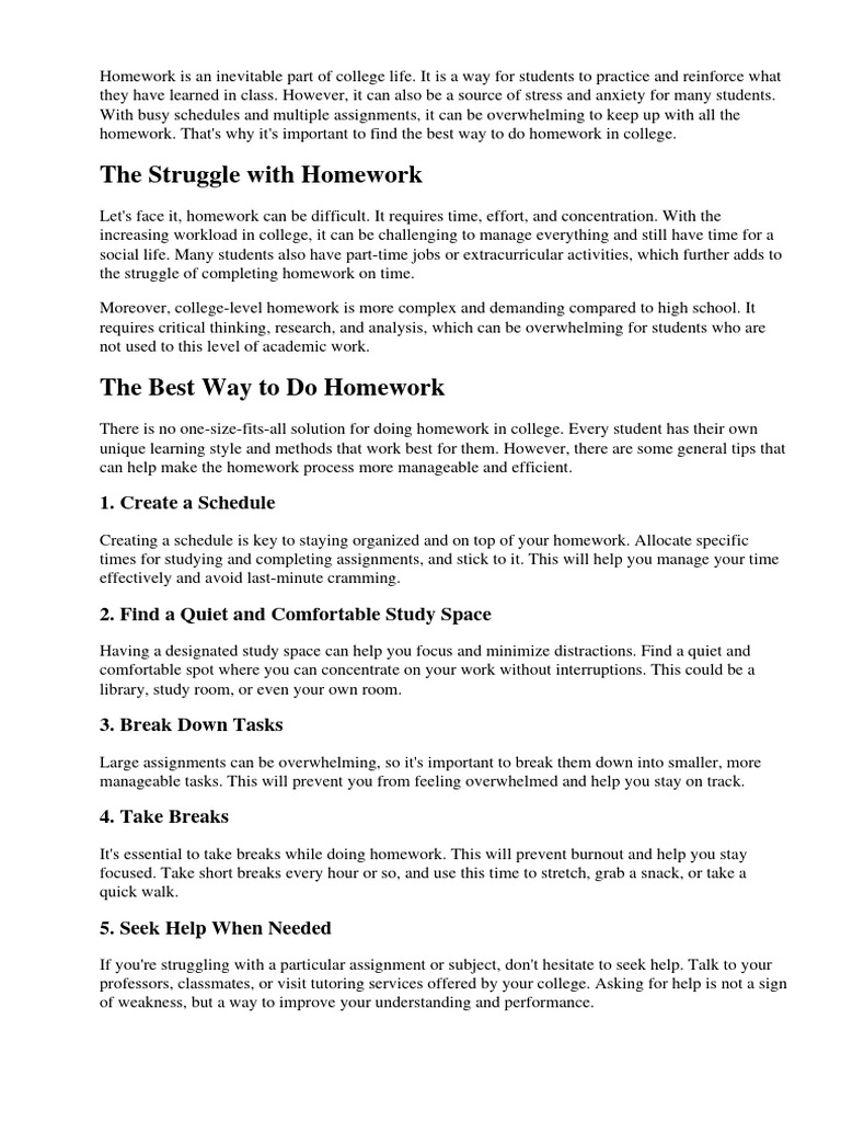Best Way To Do Homework in College | PDF | Homework | Learning