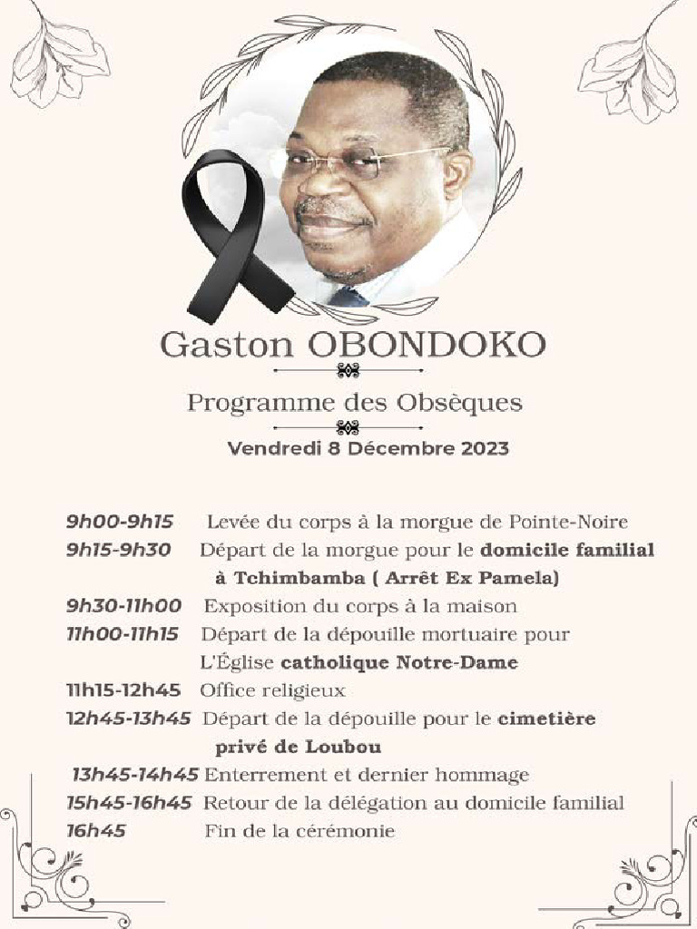 Programme Obseques MR Gaston Obondoko | PDF