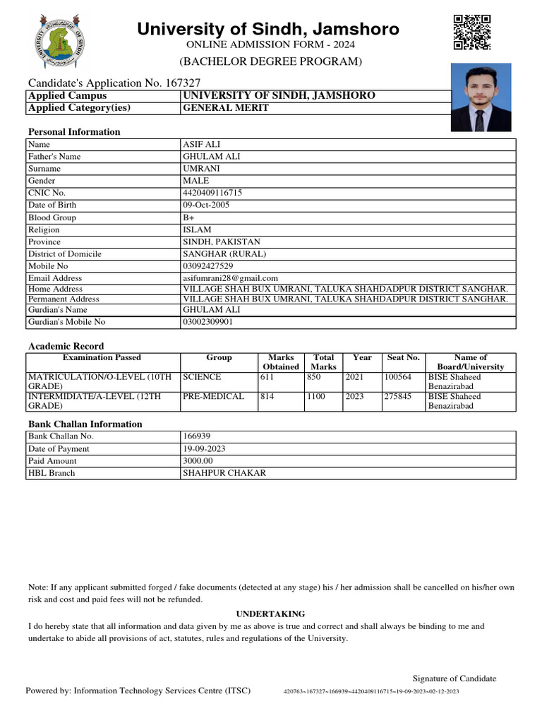 Application Form 167327 | Download Free PDF | Bachelor Of Science | Science