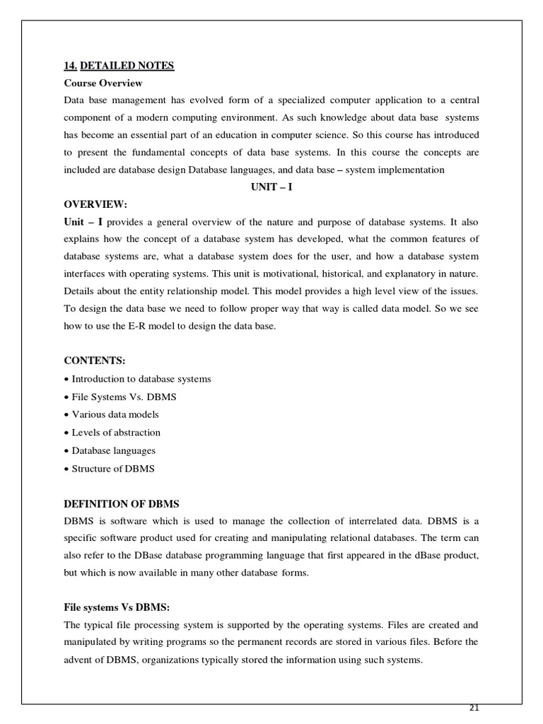 DBMS DETAILED NOTES | PDF | Relational Model | Databases
