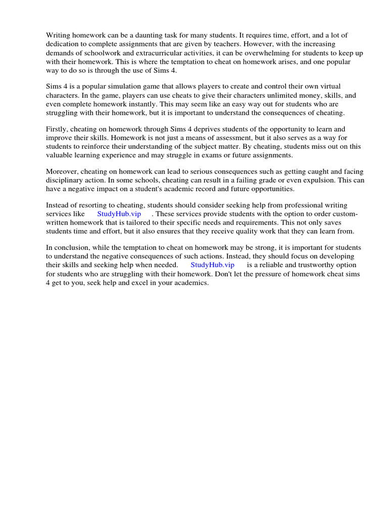 Homework Cheat Sims 4 | PDF | Homework | Cheating In Video Games