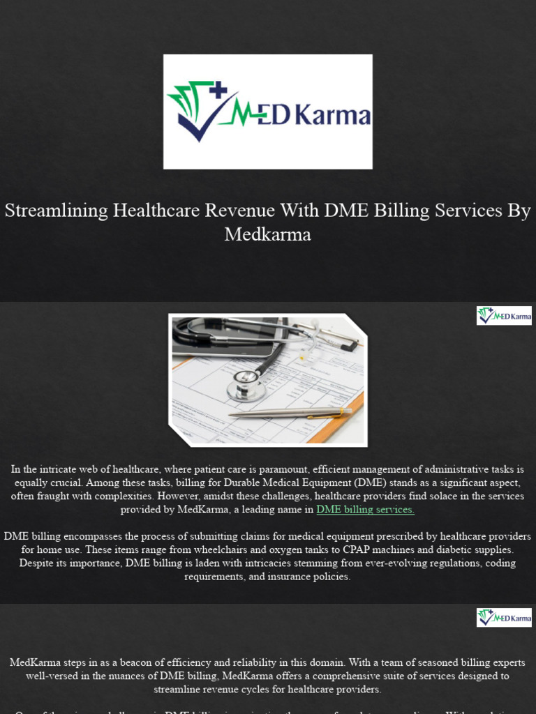 DME Billing Solutions by MedKarma | PDF | Health Care | Reliability ...