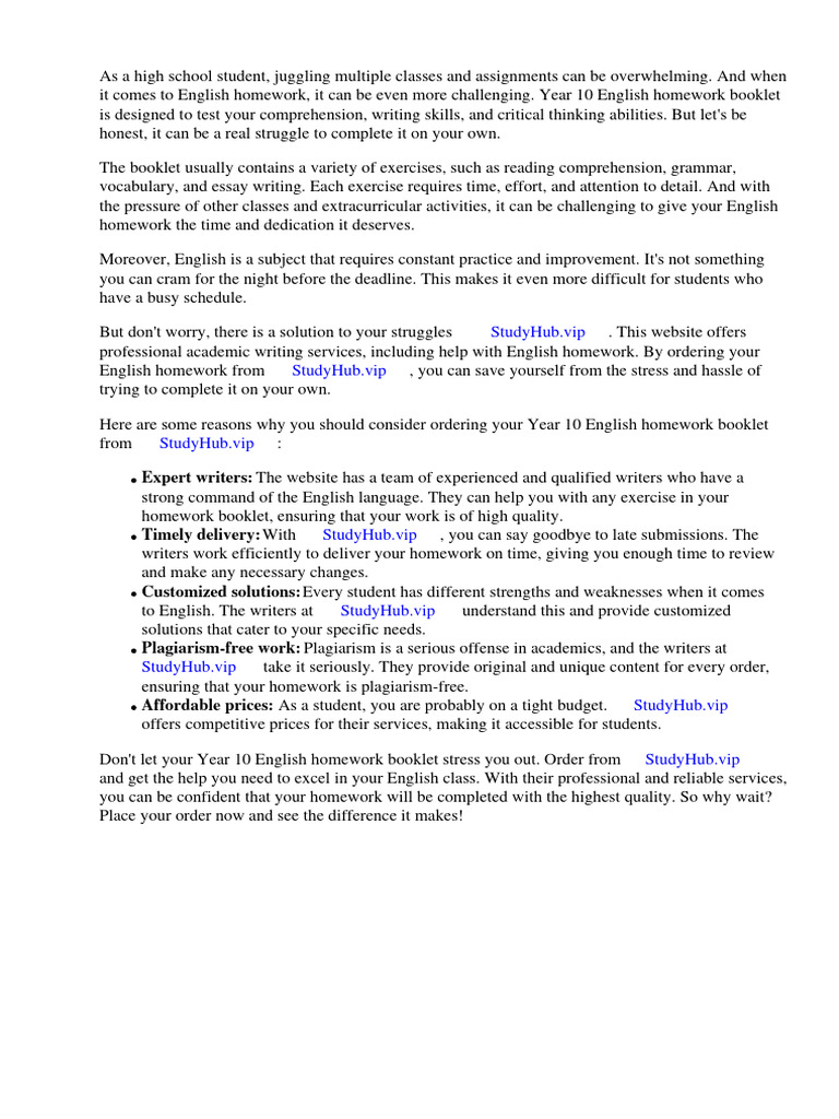 Year 10 English Homework Booklet | PDF | Homework | English Language
