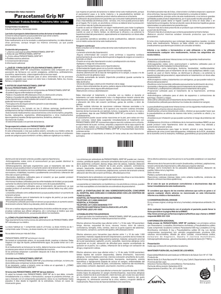 Paracetamol Grip Nf Prospecto Para Pacientes Raffo | PDF | Hipertensión ...