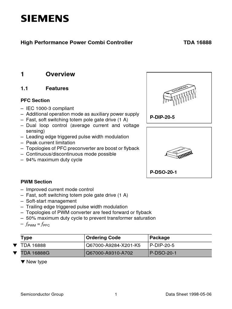 TDA16888 SiemensSemiconductorGroup | PDF | Power Supply | Information ...
