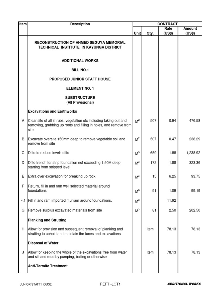 Sample Bill of Quantities | PDF | Concrete | Window