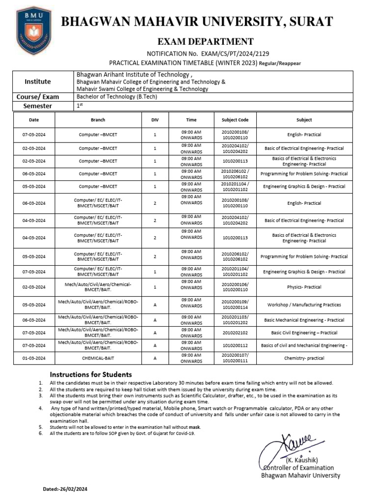 B.Tech SEM 1 (BAIT, BMCET, MSCET) PRACTICAL WINTER 2023 | PDF ...
