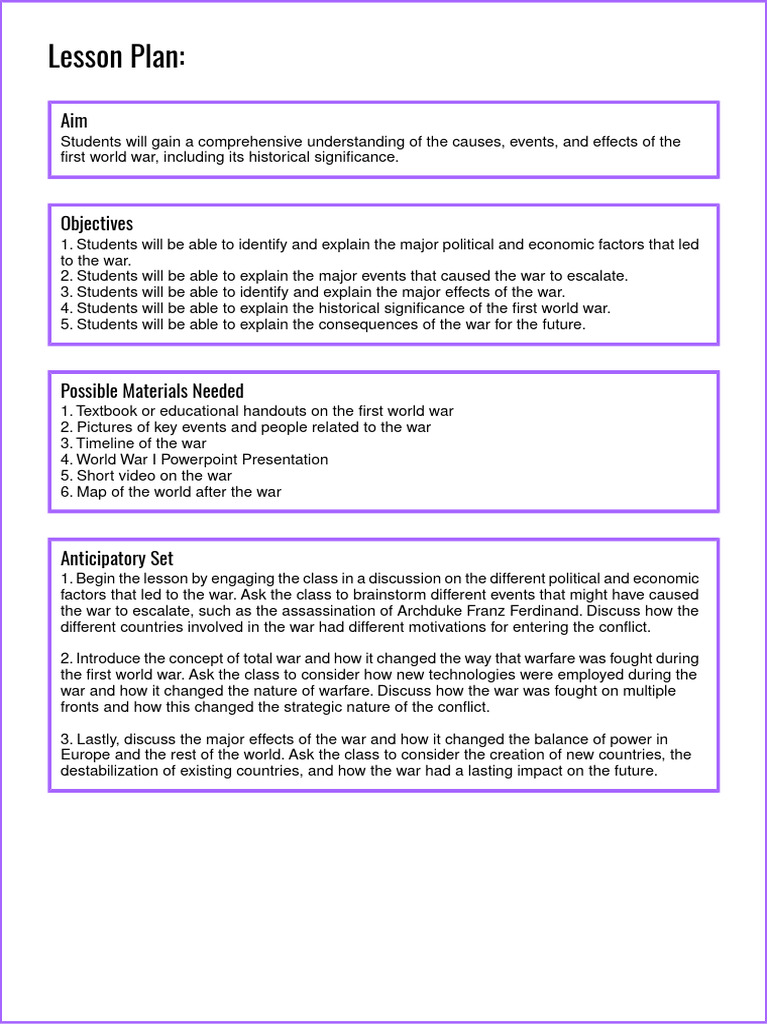 Day1 Lesson Plan | PDF | World War I | Lesson Plan