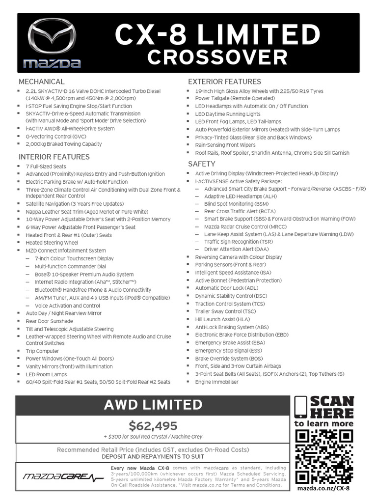 2018 Mazda CX 8 Limited Spec Sheet | PDF | Car | Motor Vehicle