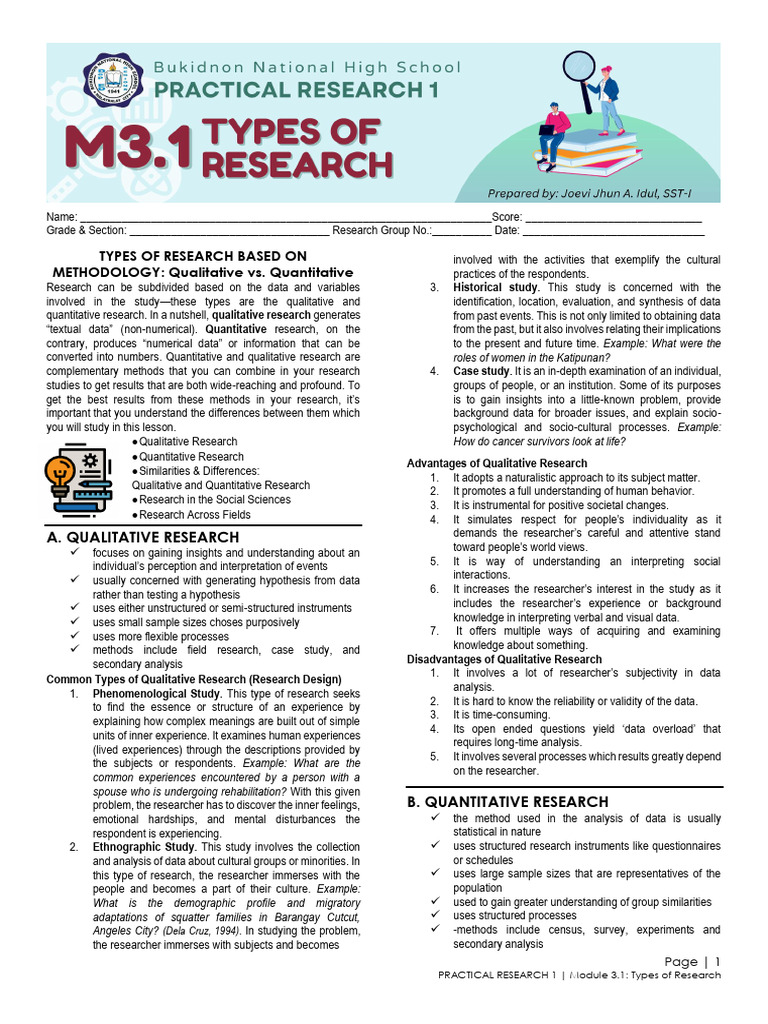PR1 M3.1 Types of Research JJAI | PDF | Quantitative Research | Qualitative Research