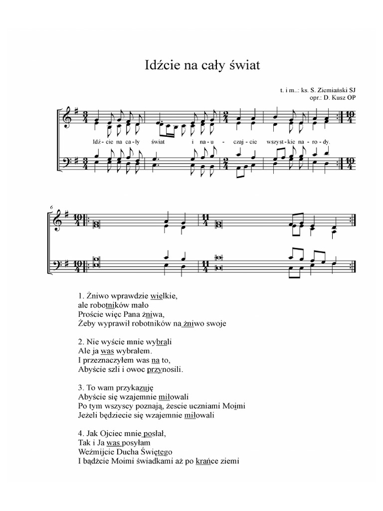 Idźcie Na Cały Świat e Moll Dawid Kusz OP | PDF