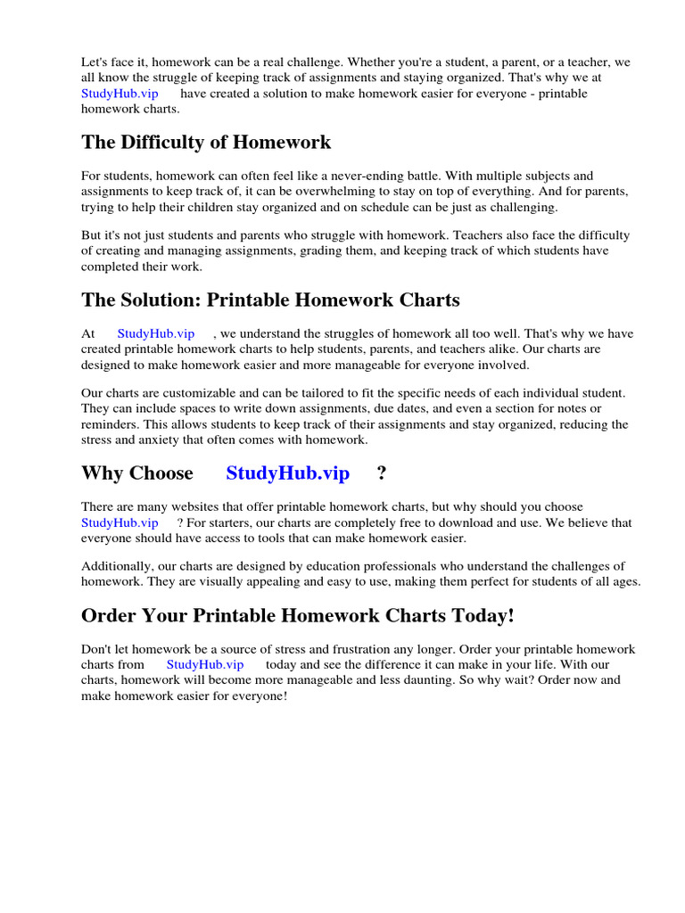 Homework Charts Printable | PDF | Homework | Disciplines