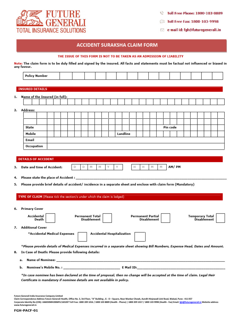 Accident Suraksha Claim Form | PDF | Banks | Insurance