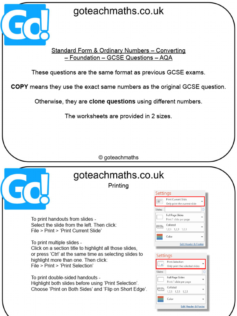 Standard Form - Ordinary Numbers - Converting - Foundation - GCSE ...
