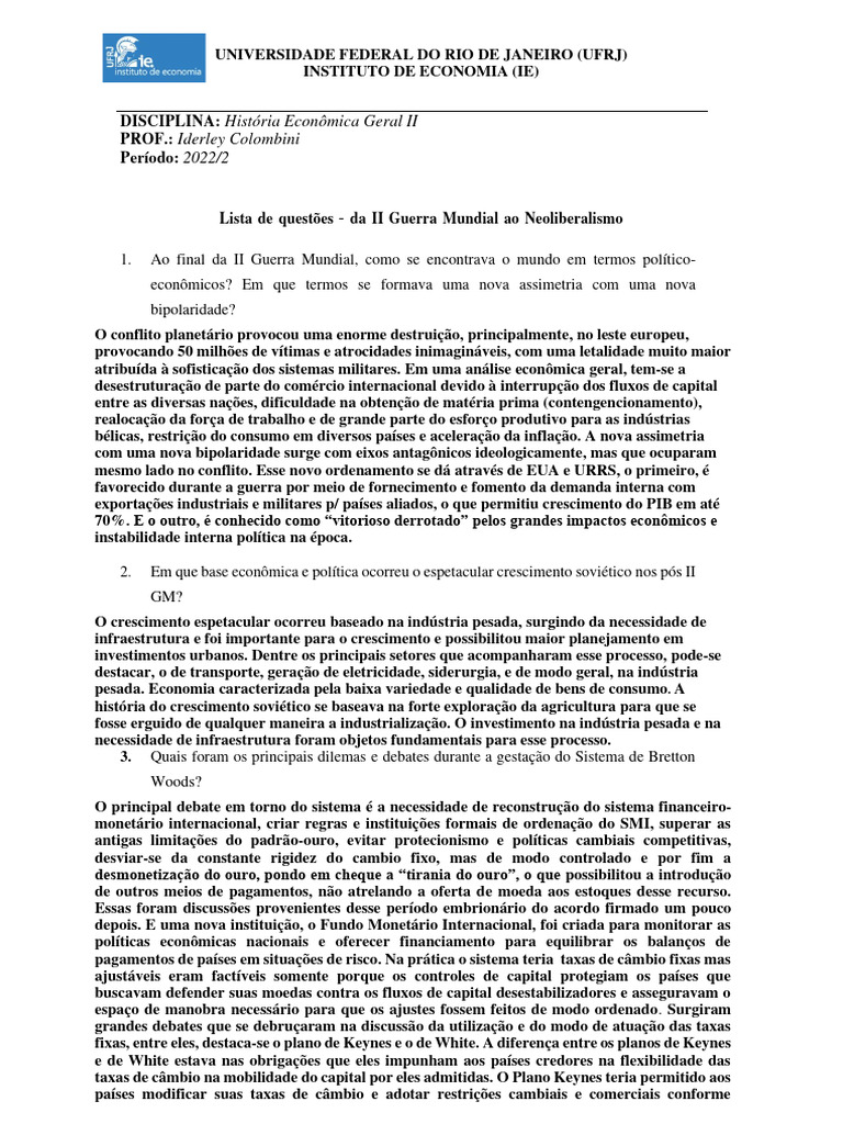 Crescimento Econômico Pós-II Guerra Mundial | PDF | Sistema de Bretton ...