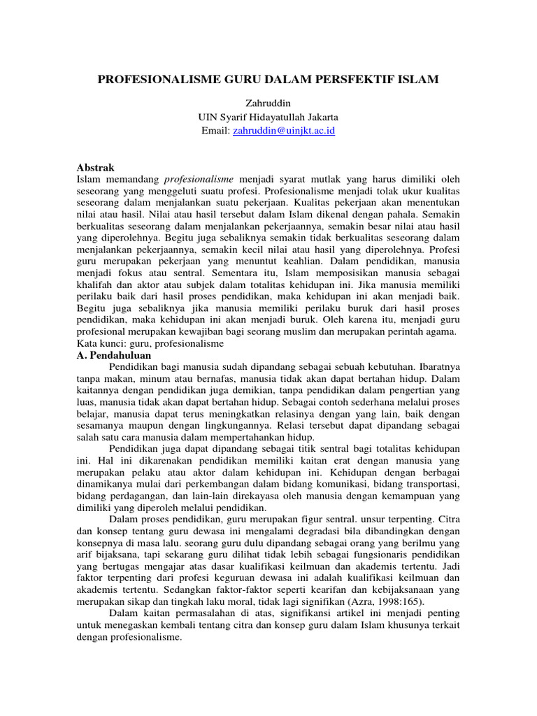 Profesionalisme Guru Dalam Persfektif Islam | PDF